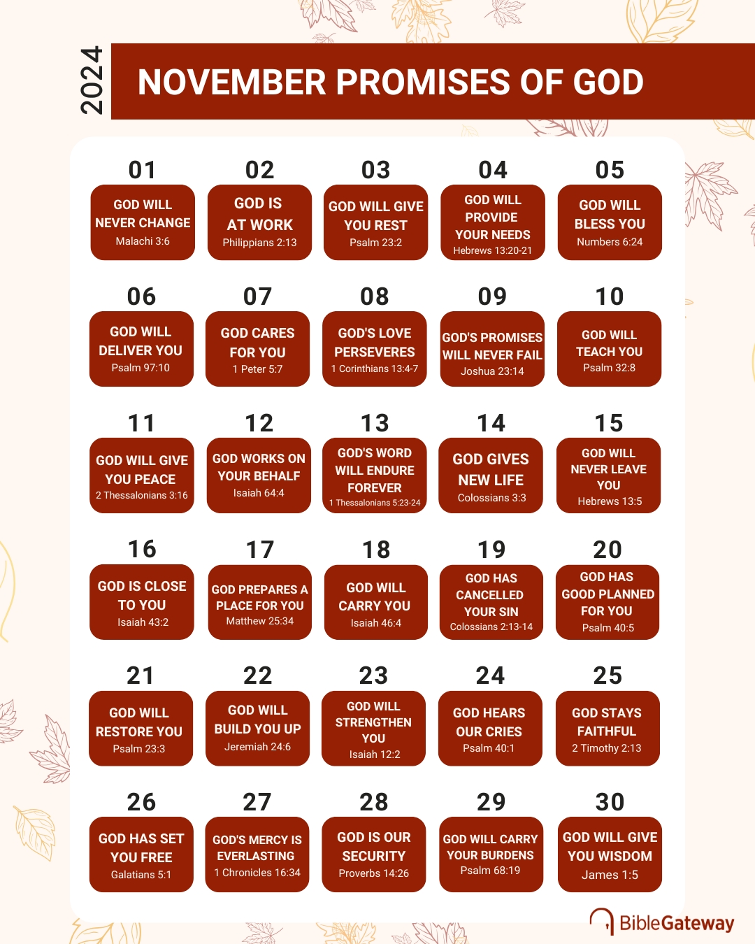 November 2024 Bible Verse Calendar: Promises of God | Bible Gateway ...